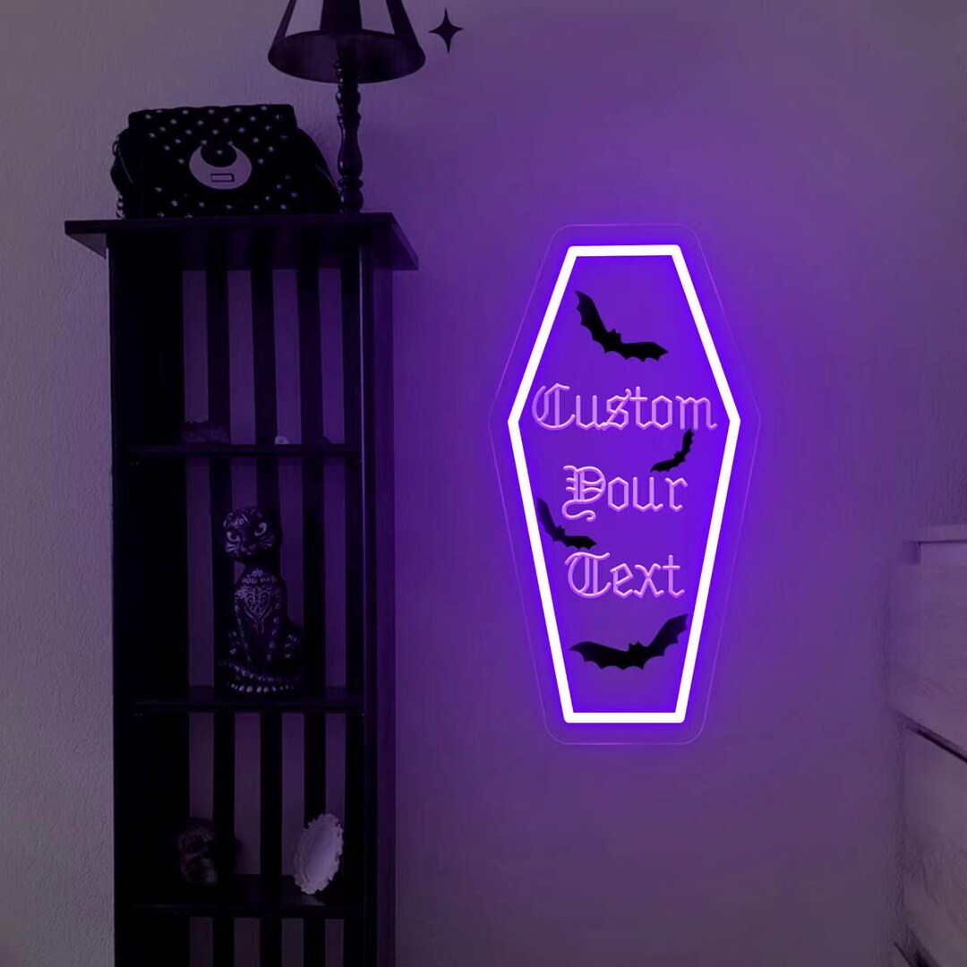 Custom Coffin Neon Sign: Gothic Wedding Decor, Dark Art Bat Decor - Etsy