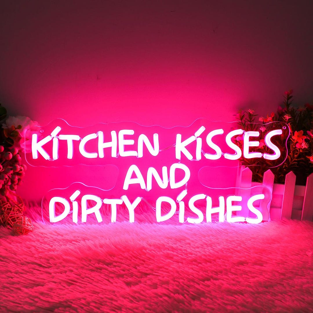 Kitchen Kisses Neon Sign: Funny Kitchen Quote Decor - Etsy