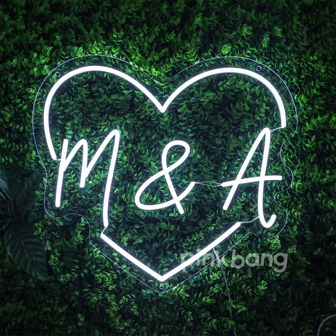 Custom Initials Neon Sign,heart Shape Light,custom Last Name Neon ...