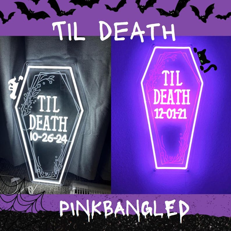Til Death Do Us Part Coffin Neon Sign, Coffin Neon Sign, Goth Wedding ...