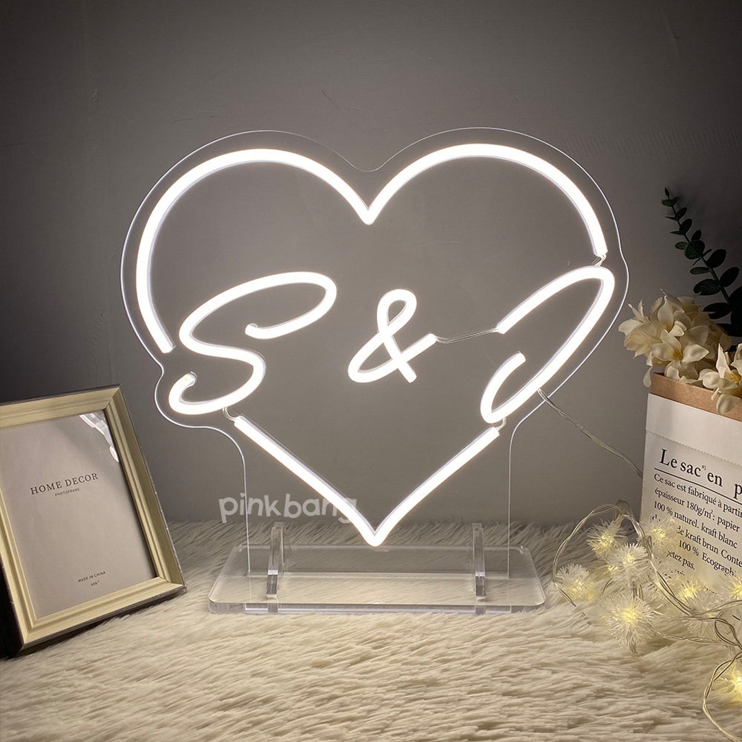 Custom Wedding Neon Table Sign: Heart With Initials - Etsy