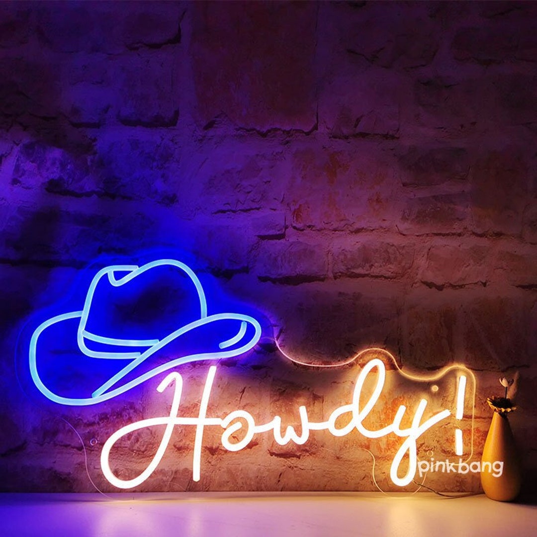 Howdy! Cowboy Hat LED Neon Wall Light Decor Sign,peachy Neon Sign ...