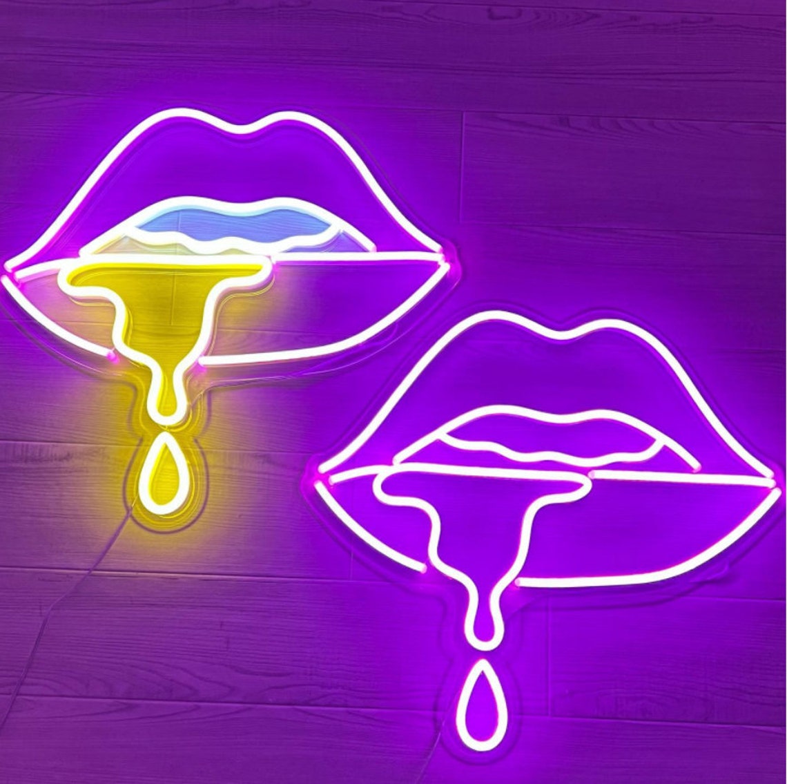 Handmade Dripping Lips Led Neon Sign Lips Neon Wall Light Etsy