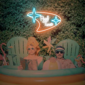 Retro Mid Century Pool Time Sign, Pool Time LED Light, Outdoor Pool ...