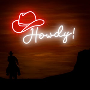 Howdy! Cowboy Hat LED Neon Wall Light Decor Sign,peachy Neon Sign ...