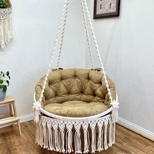 Macrame Hammock Chair, Large Macrame Round Swing, Hanging Cotton ...