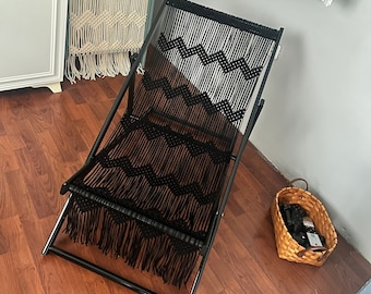 Macrame Handmade Deck Chair. Folding Sun Lounger. - Etsy
