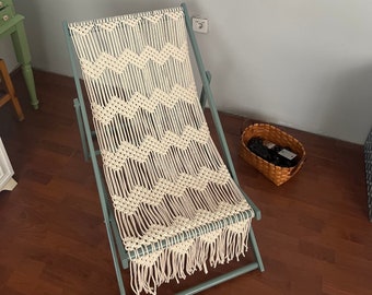 Macrame Handmade Deck Chair. Folding Sun Lounger. - Etsy
