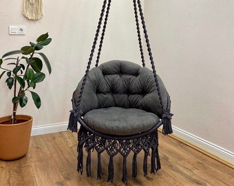 Macrame Hammock Chair, Macrame Round Swing, Hanging Cotton Macrame ...