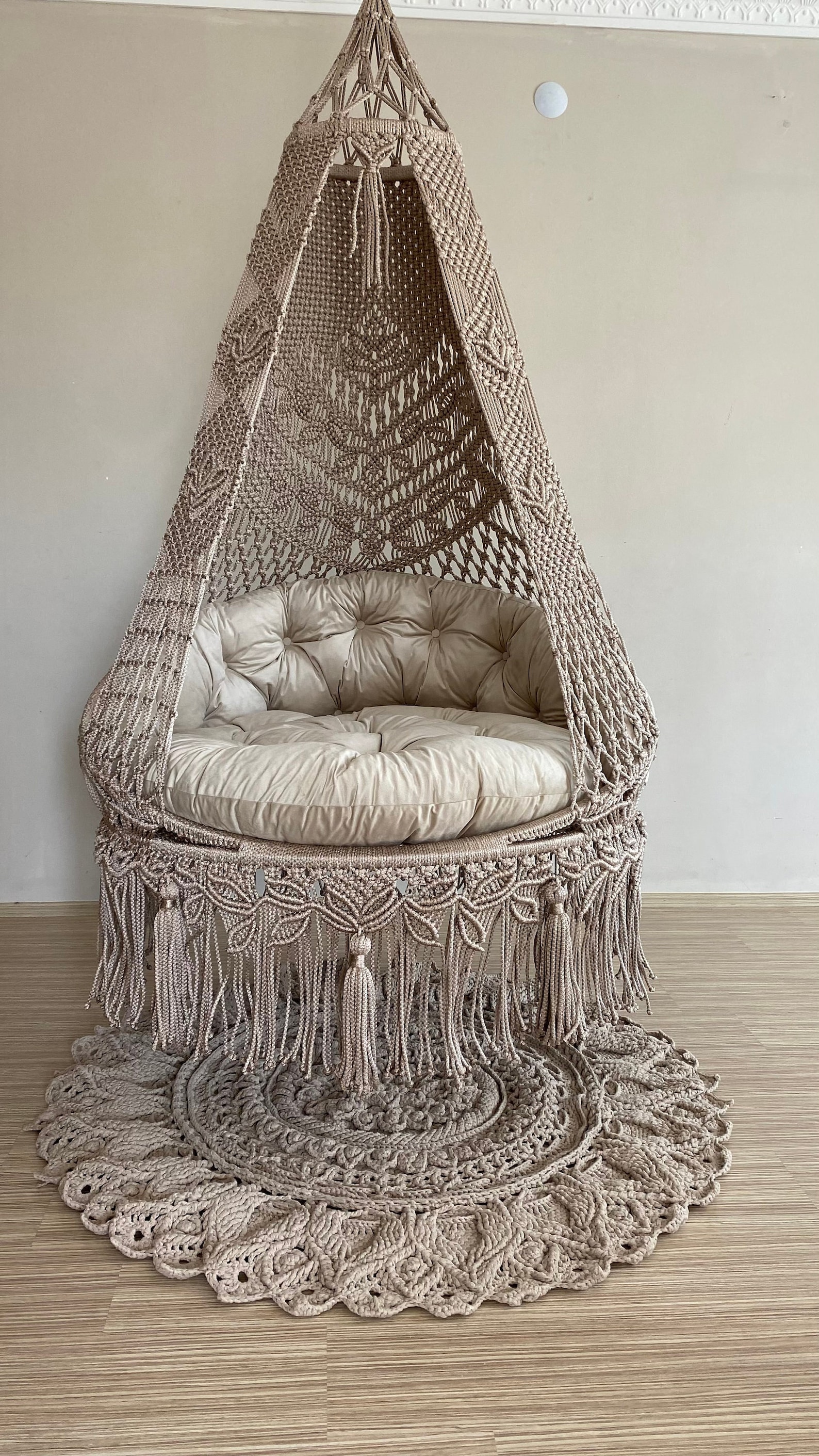 Luxury Brown Macrame Swing,hanging Chair, Macrame Patio Double Swing ...
