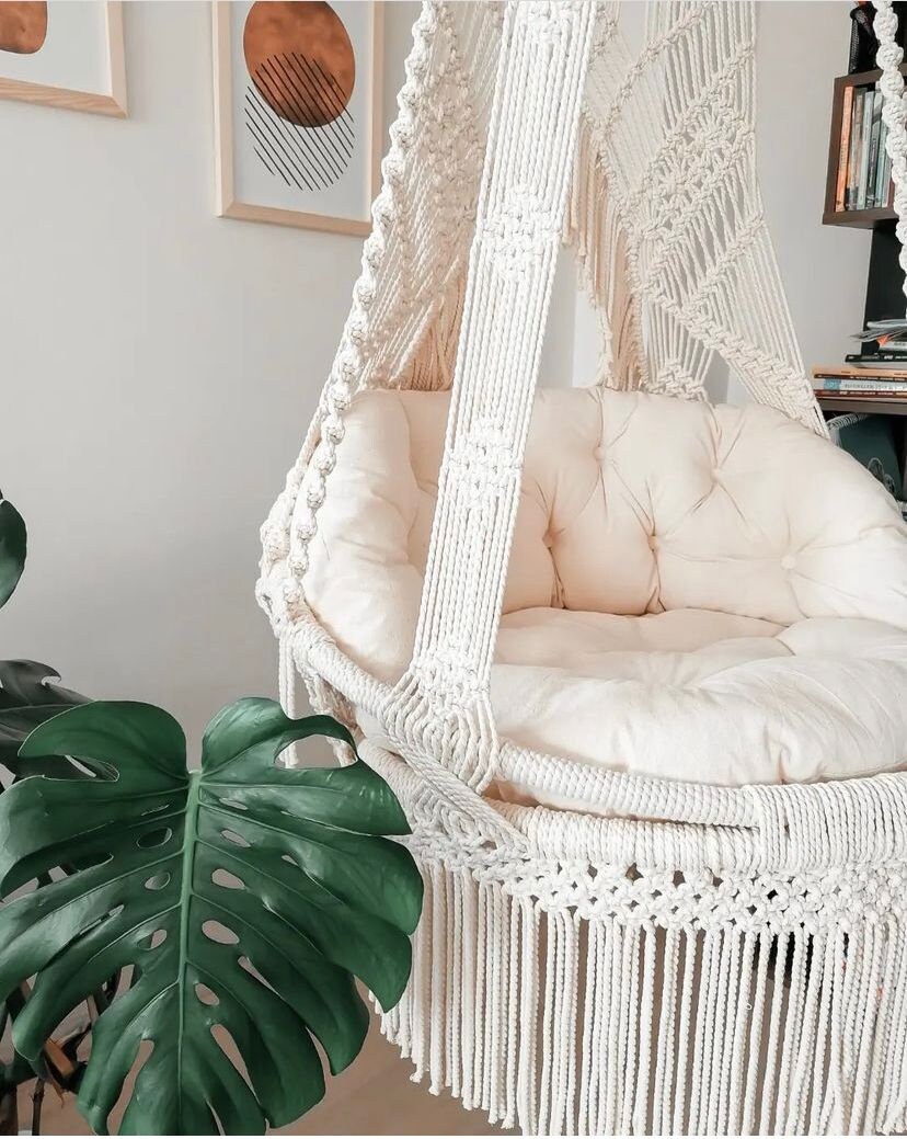 Macrame Swing, Macrame Hammock Chair, Macrame Round Swing, Hanging ...