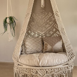 Round Hanging Chair, Macrame Swing, Hängesessel, Indoor Outdoor Swing ...
