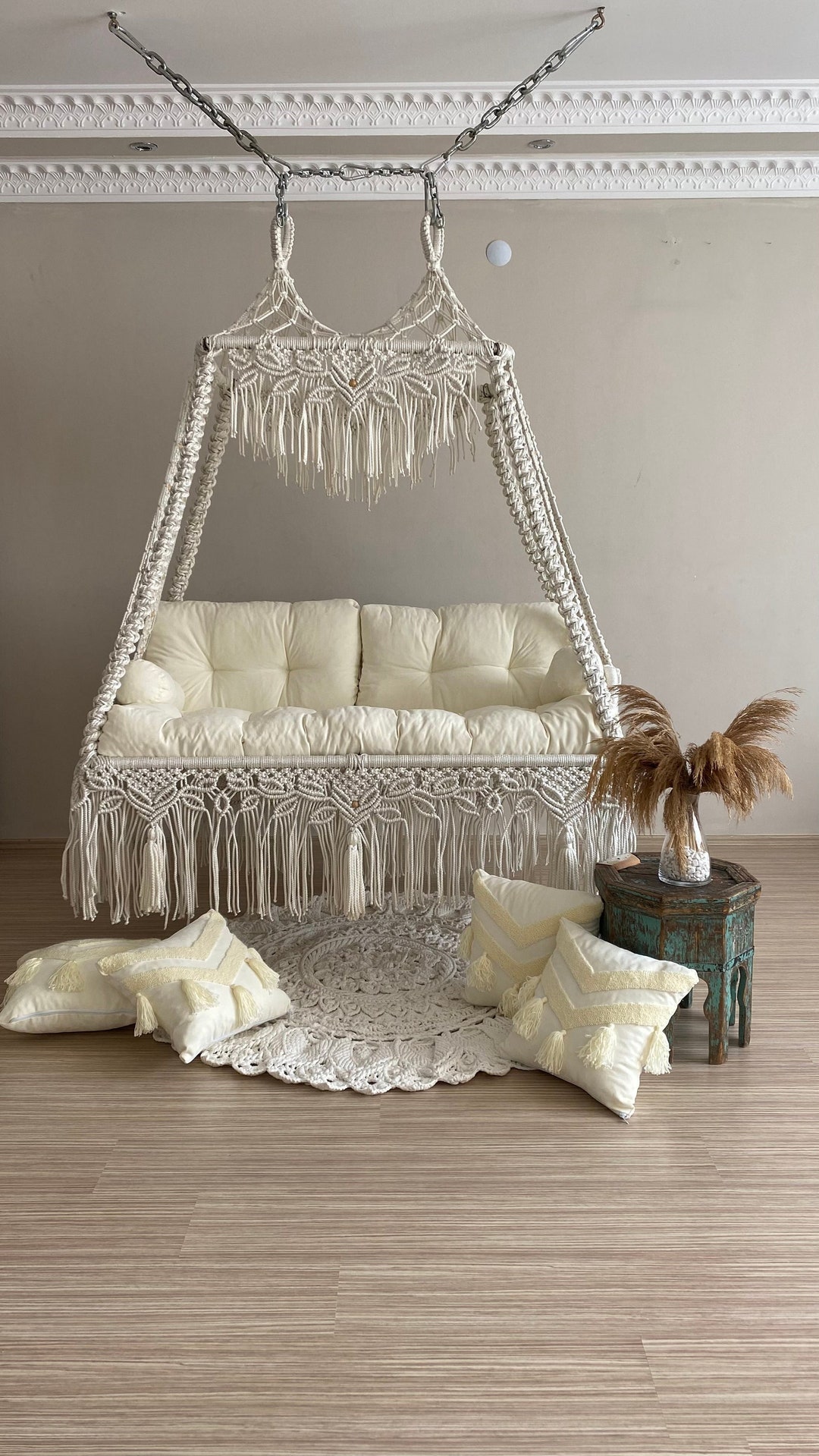 Outdoor Indoor Macrame Swing Bed, Hanging Chair, Hanging Porch Swing ...