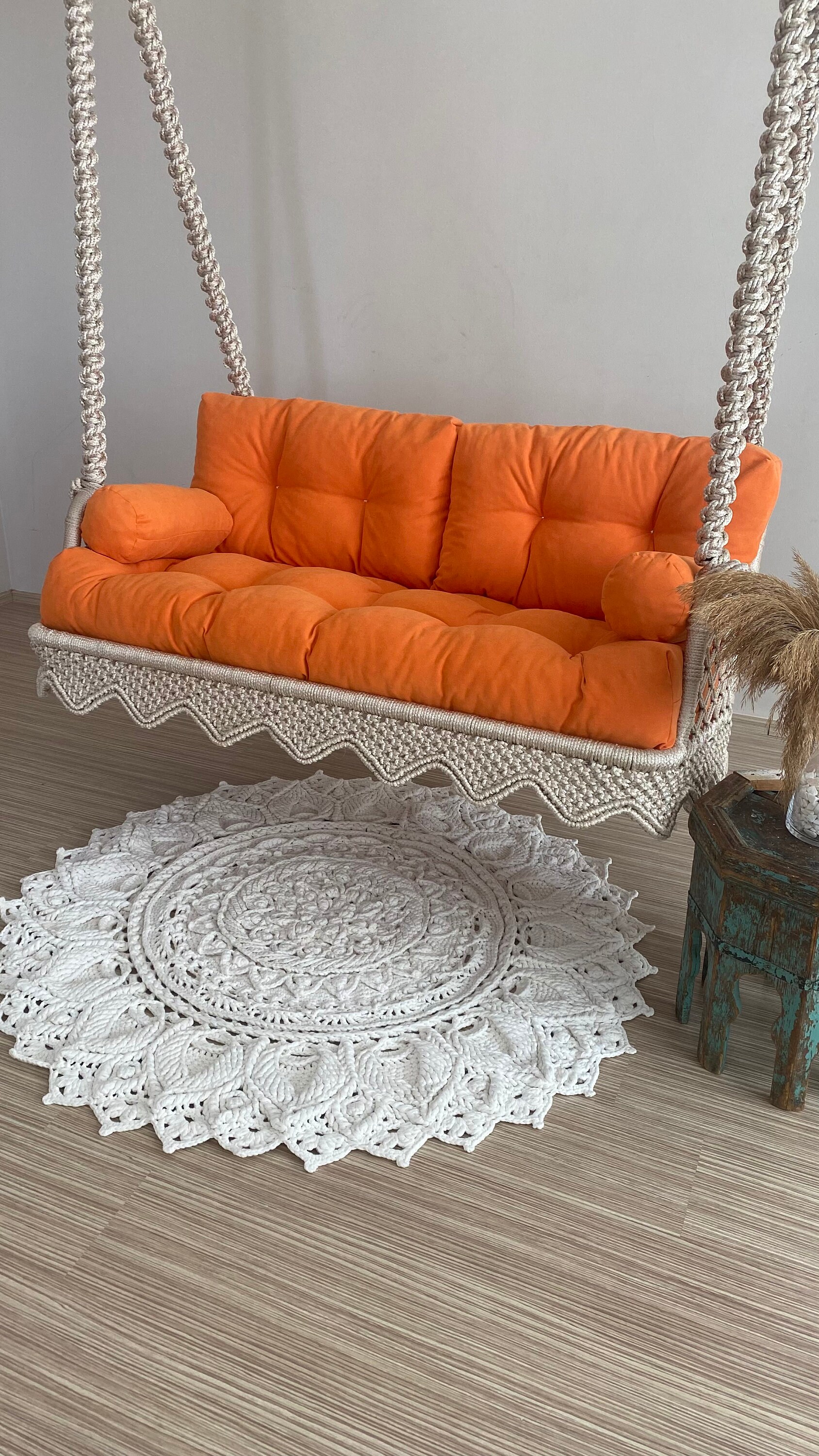 Macrame Balcony Swing, Garden Chair, Hanging Chair, Rocking Bed Swing ...
