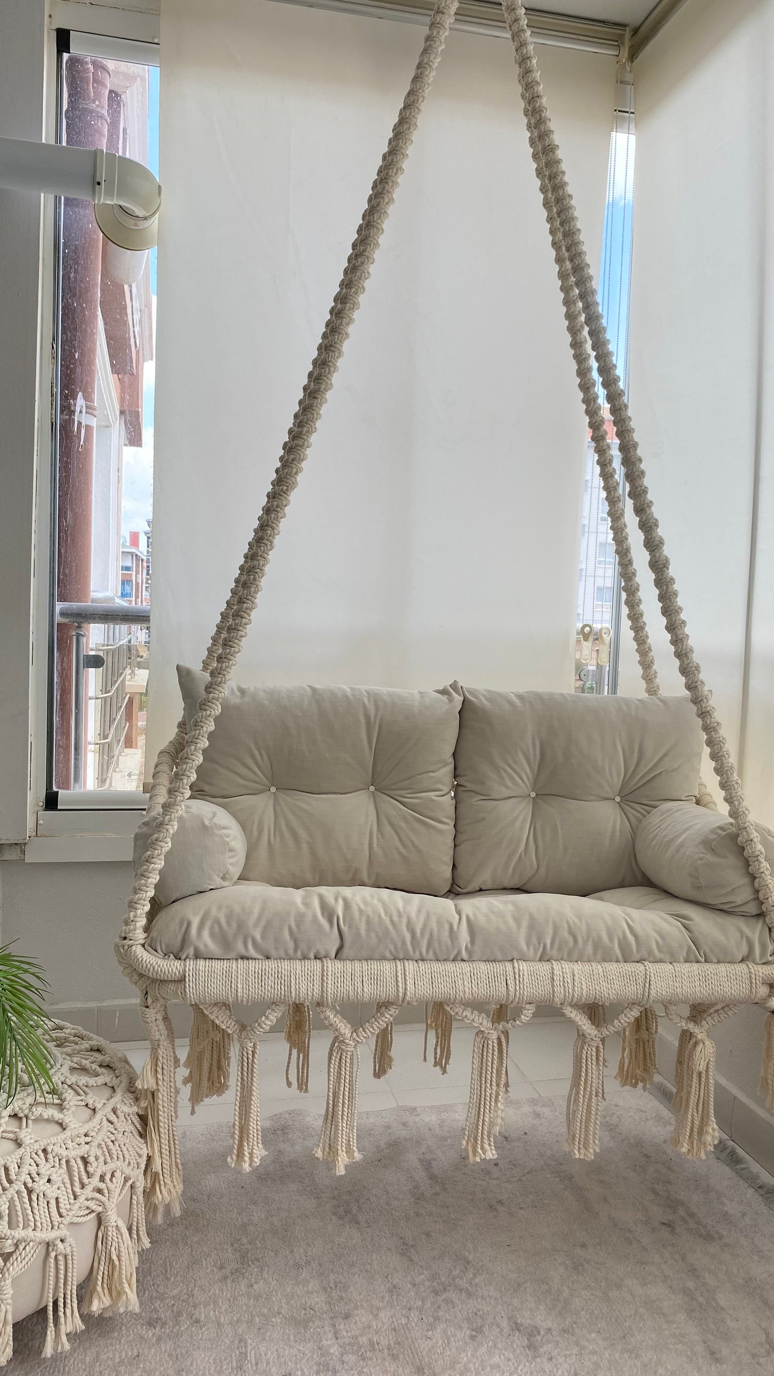 Macrame Hammock Chair, Large Macrame Round Swing, Hanging Cotton ...