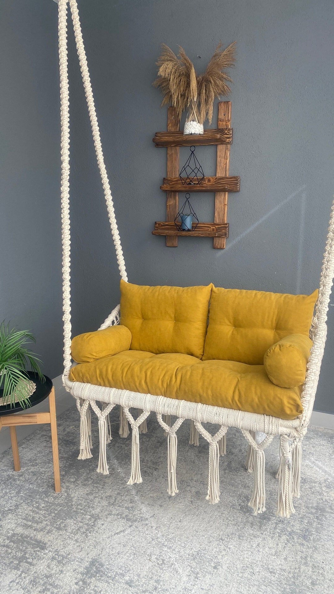 Macrame Hammock Chair, Large Macrame Round Swing, Hanging Cotton ...