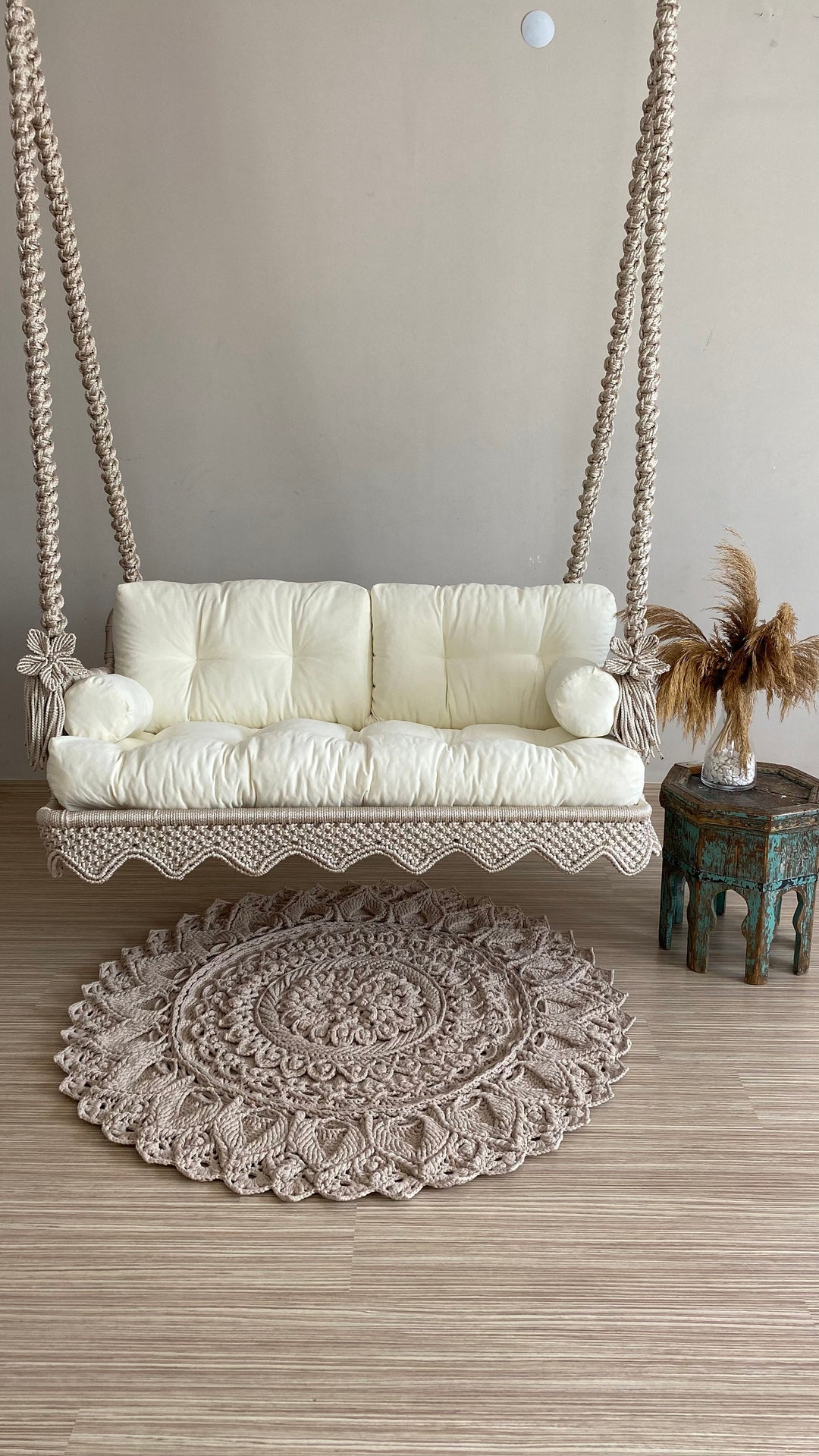 Macrame Balcony Swing, Garden Swing for Home Decor, Hanging Chair ...