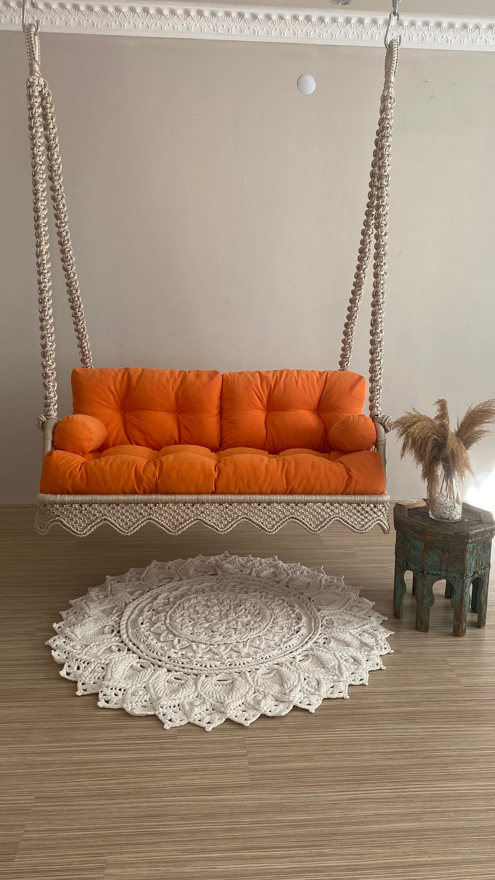 Macrame Balcony Swing, Garden Chair, Hanging Chair, Rocking Bed Swing ...