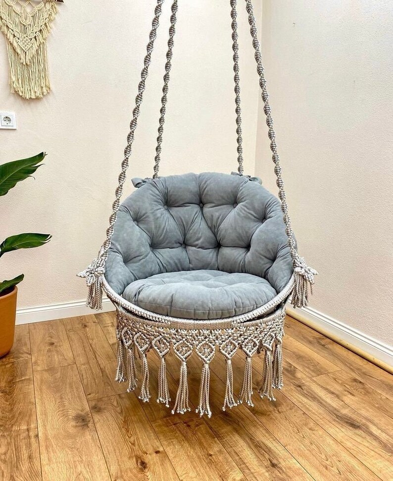 Macrame Hammock Chair, Macrame Round Swing, Hanging Cotton Macrame ...
