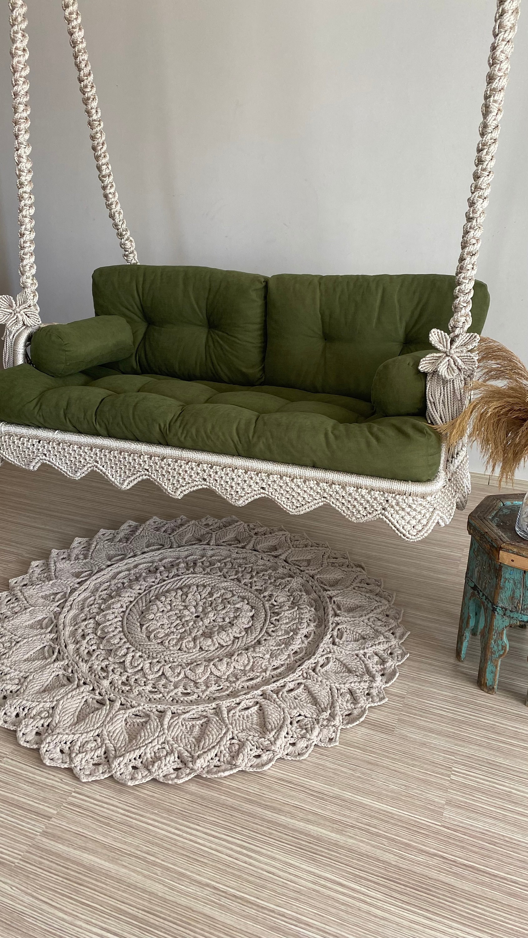 Macrame Balcony Swing, Garden Chair, Hanging Chair, Rocking Bed Swing ...