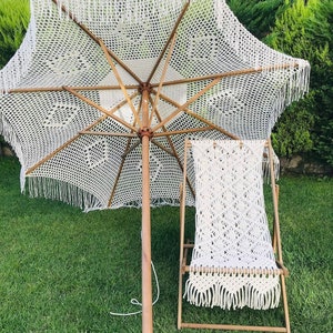 Macrame Umbrella Made of Beech Wood, Macrame Beach Umbrella, With ...