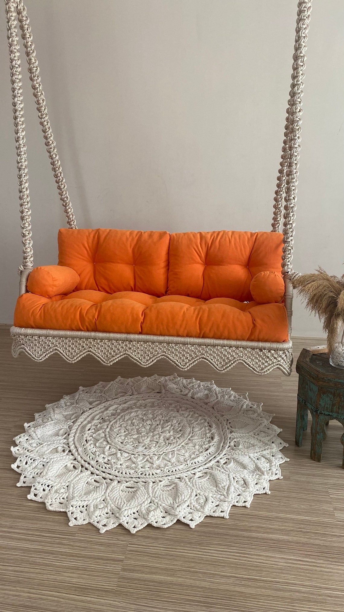 Macrame Balcony Swing, Garden Chair, Hanging Chair, Rocking Bed Swing ...