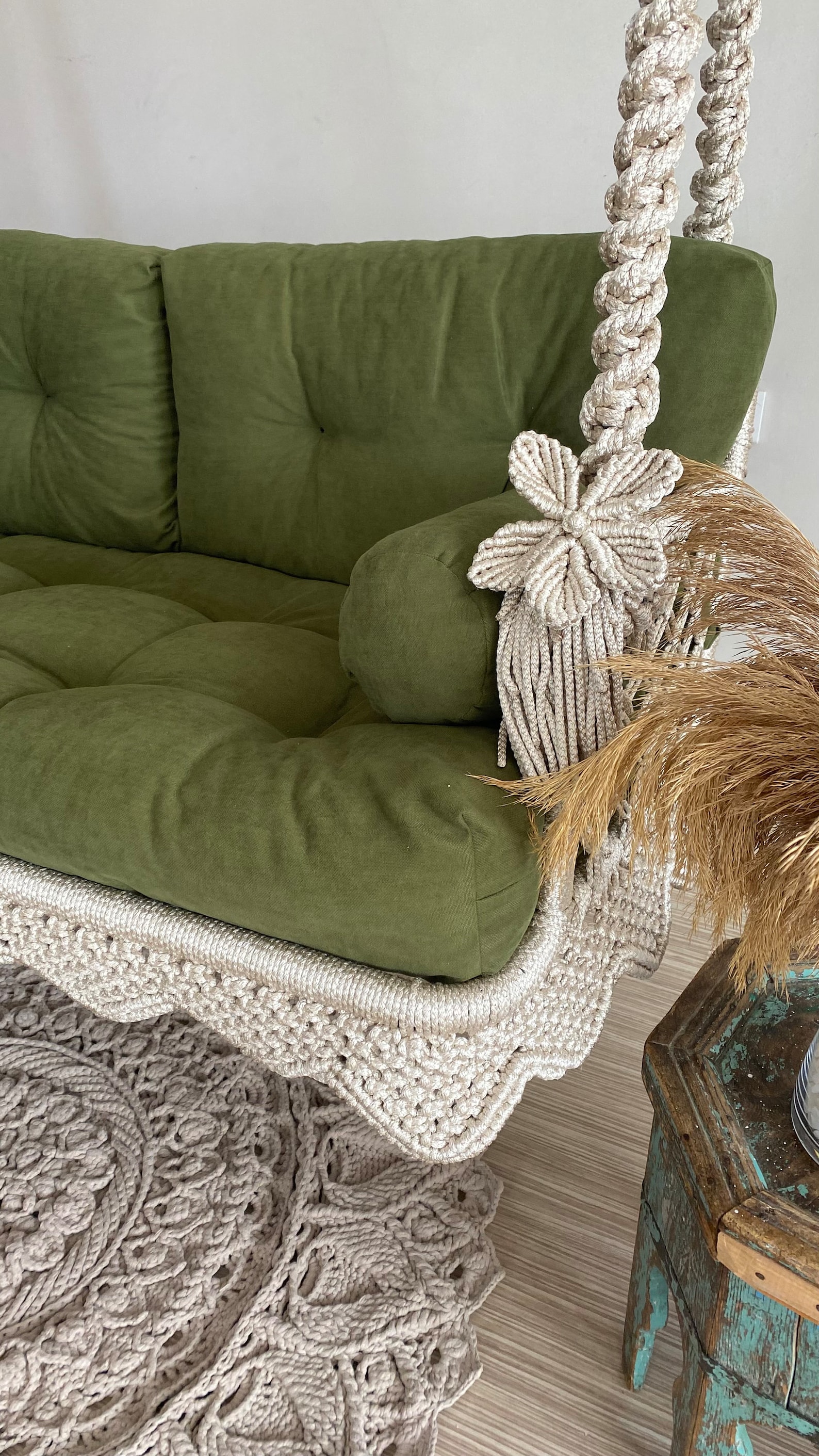 Macrame Balcony Swing, Garden Chair, Hanging Chair, Rocking Bed Swing ...