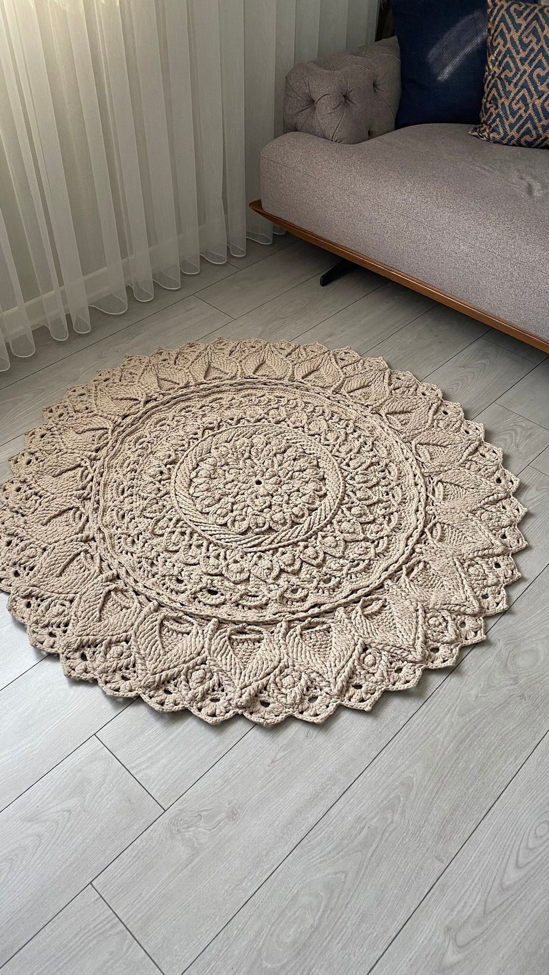Natural Crochet Bath Mat, Crochet Round Rug, Knitted Carpet Rug ...