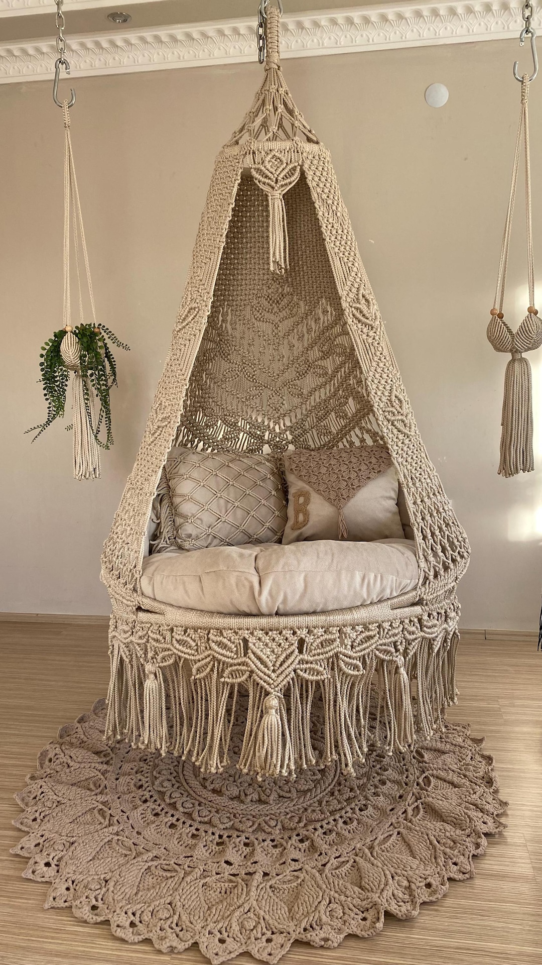 Round Hanging Chair, Macrame Swing, Hängesessel, Indoor Outdoor Swing ...