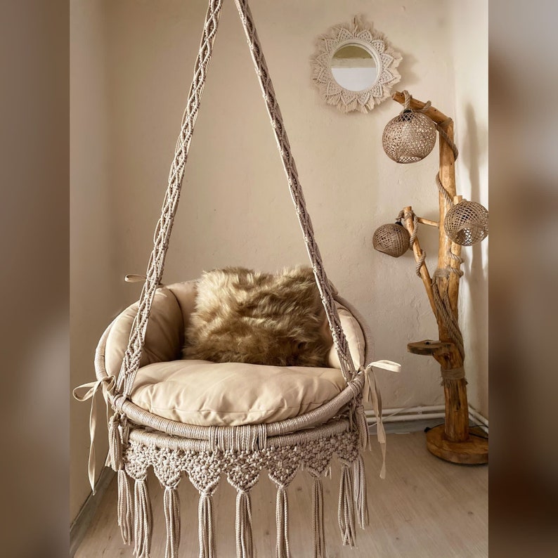 Macrame Hammock Chair Macrame Round Swing Hanging Cotton - Etsy