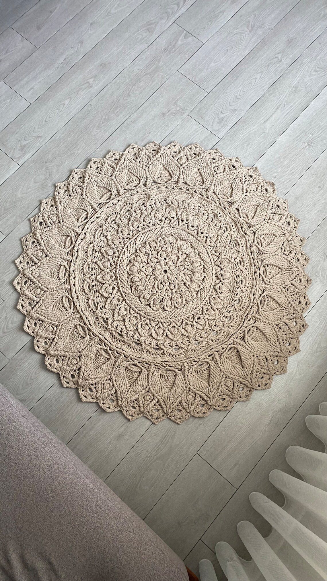 Natural Crochet Bath Mat, Crochet Round Rug, Knitted Carpet Rug ...