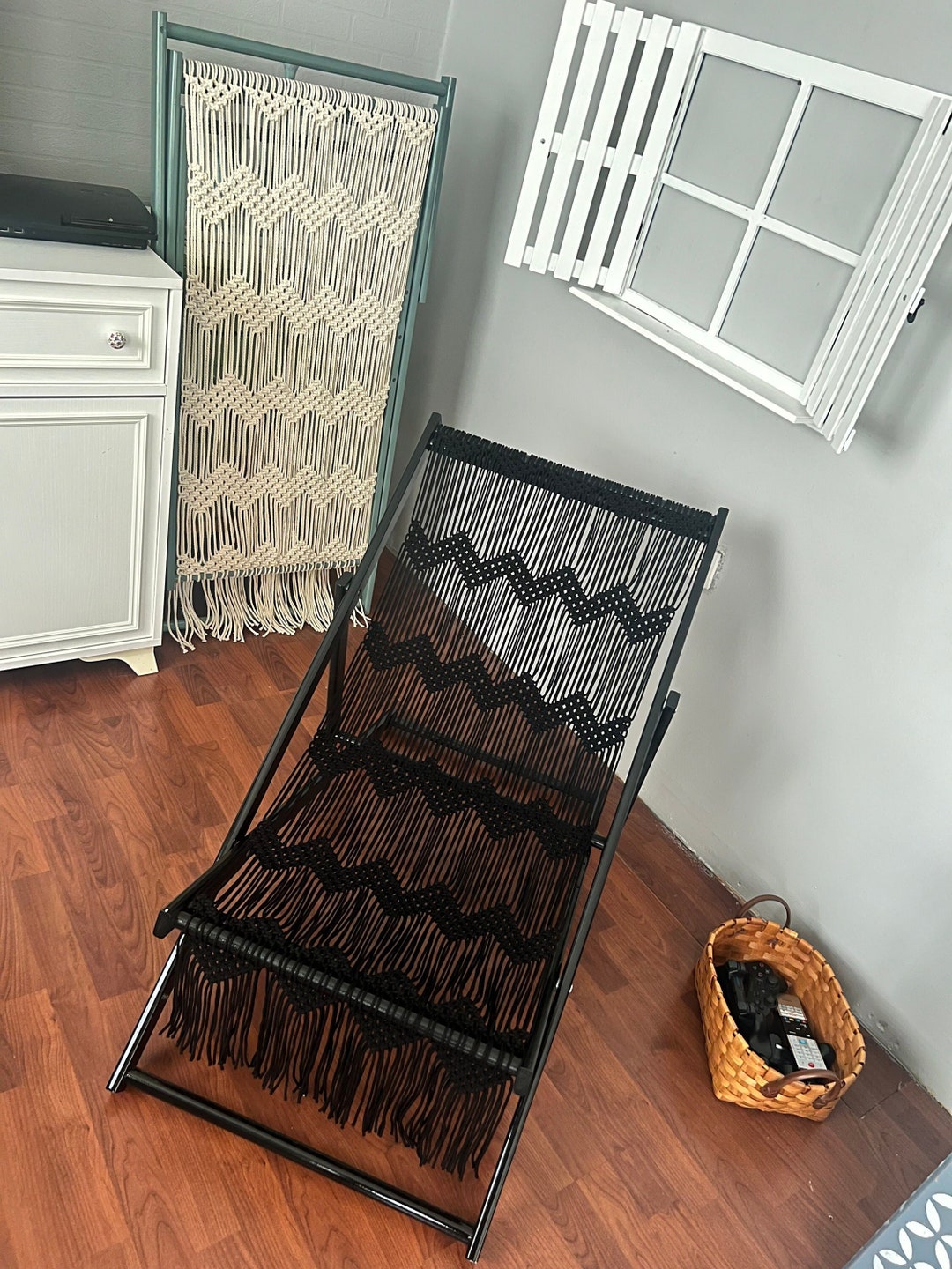 Macrame Deck Chair, Folding Sun Lounger, Macrame Chaise Lounge, Sunbed ...