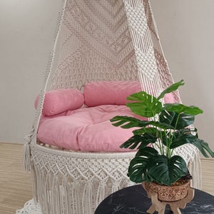 Pink Cushioned Macrame Swing,hanging Chair, Hängesessel, Swing Chair ...