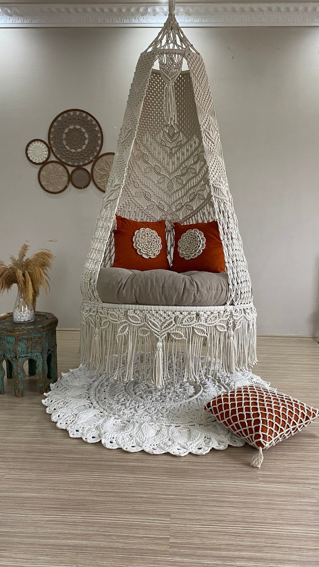 25 Colors Macrame Swing, Cushioned Hanging Chair, Hängesessel, Swing ...