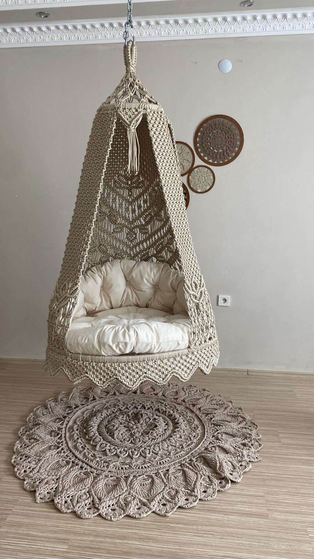 Brown Cotton Macrame Swing Chair: Boho Hanging Chair - Etsy