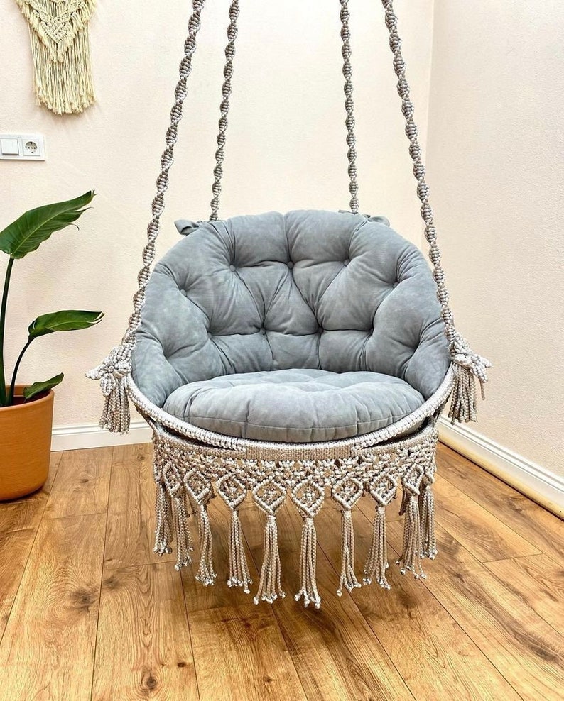 Macrame Hammock Chair, Macrame Round Swing, Hanging Cotton Macrame ...