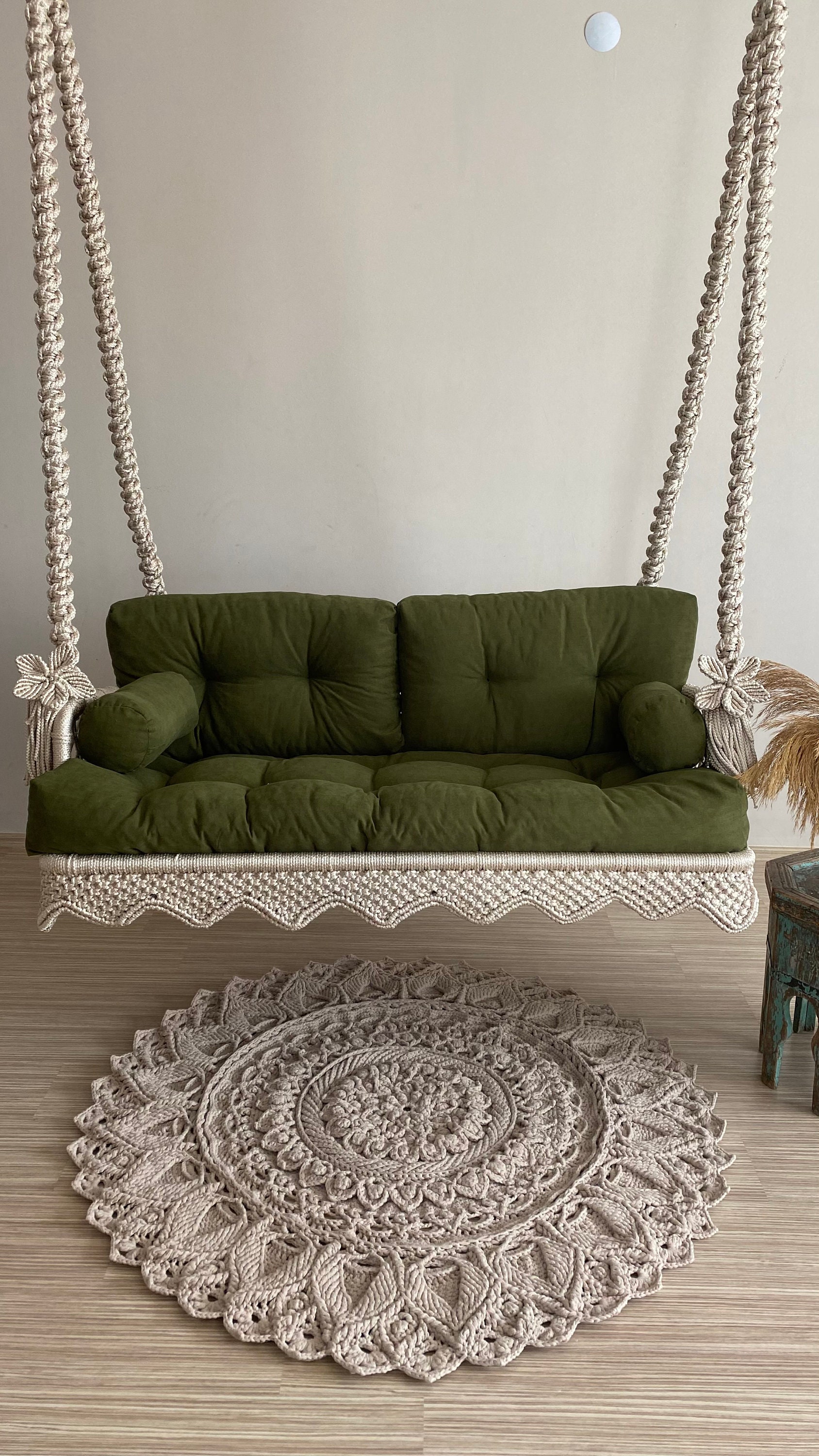 Macrame Balcony Swing, Garden Chair, Hanging Chair, Rocking Bed Swing ...
