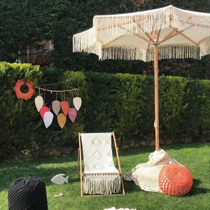 Macrame Beach Umbrella, With Umbrella Frame, Beige Fringed Beach ...