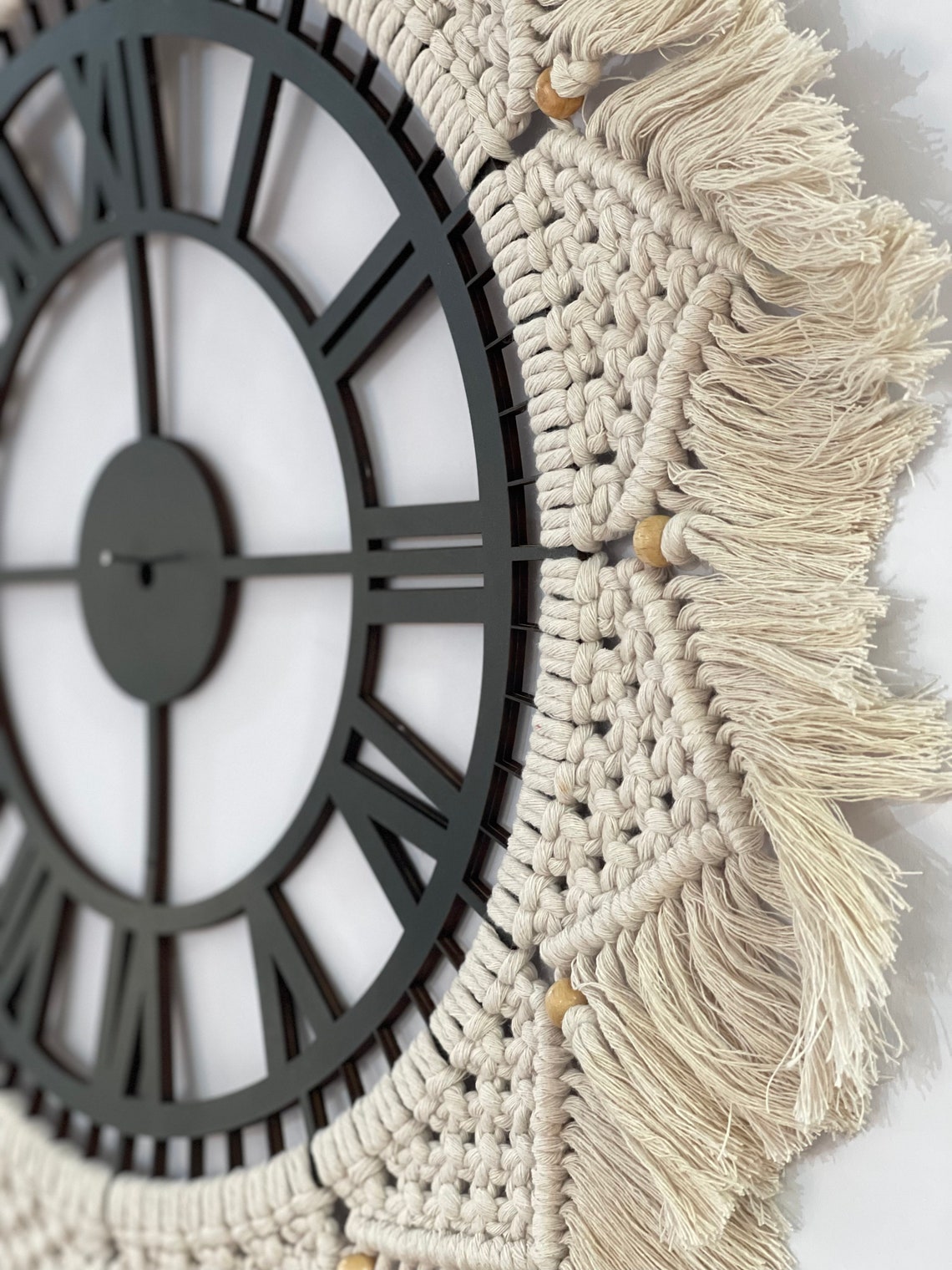 Macrame Wall Clock Macrame Wood Wall Clock Boho Style Wall - Etsy
