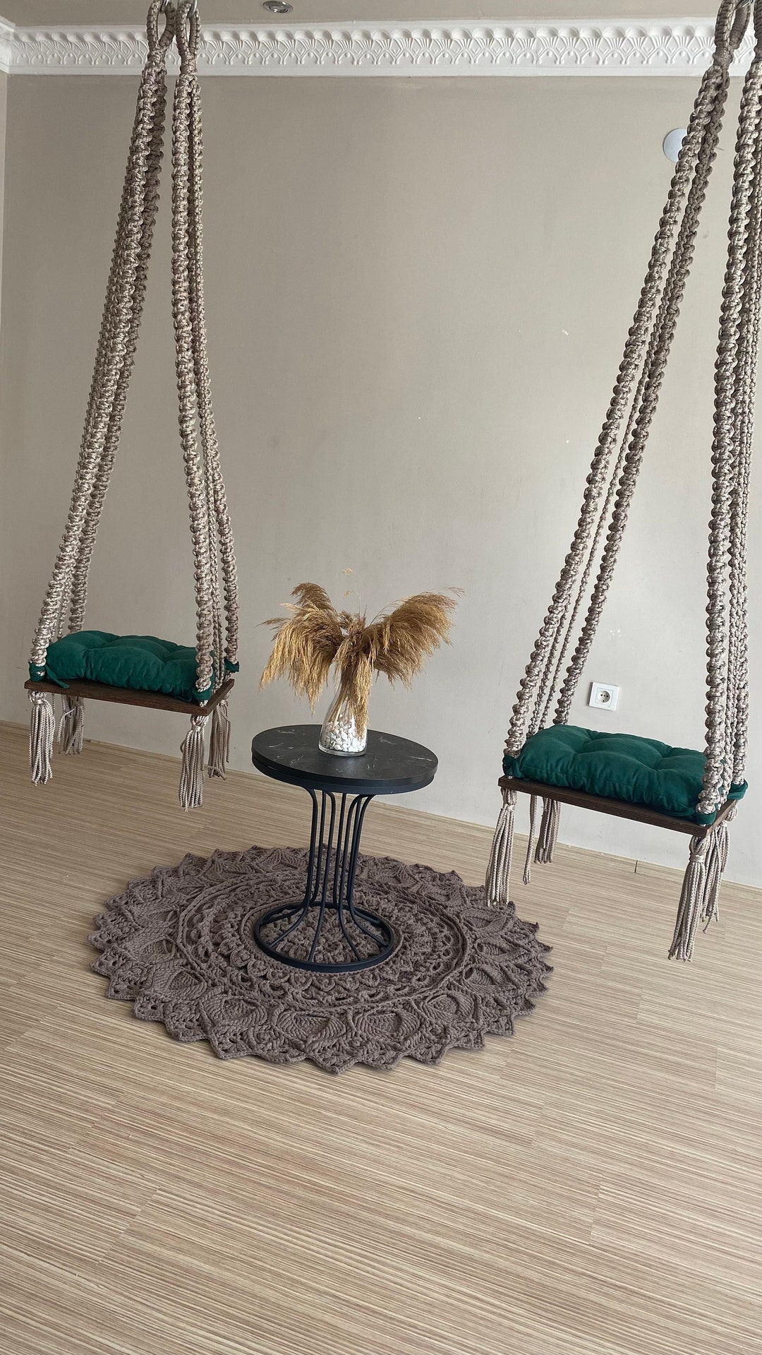 Macrame Tree Swing, Wooden Rope Swing, Solid Oak Painted Adults Tree ...
