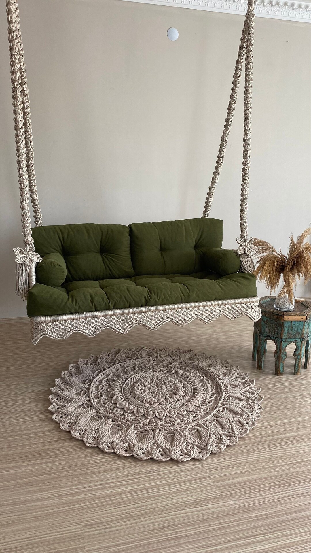 Macrame Balcony Swing, Garden Chair, Hanging Chair, Rocking Bed Swing ...