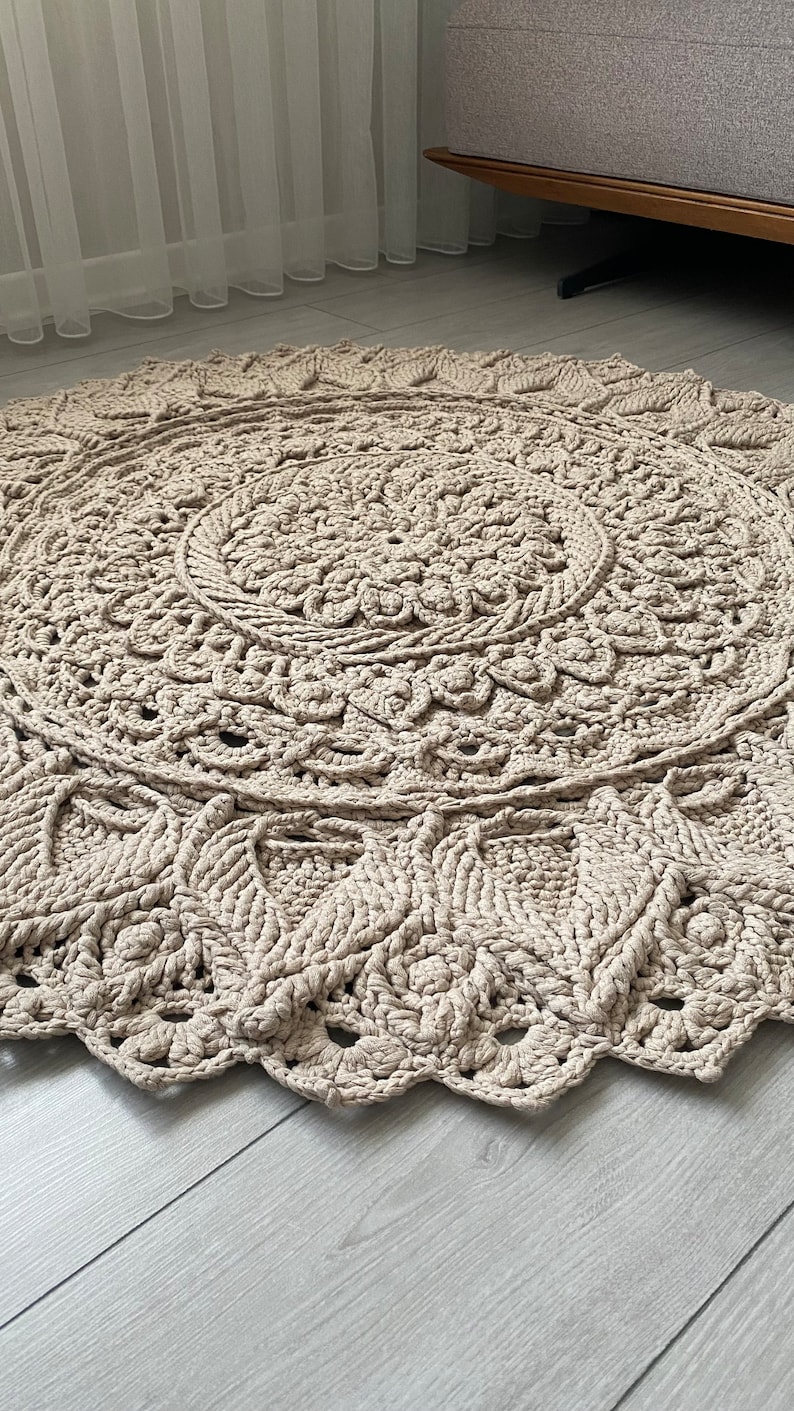 Natural Crochet Bath Mat, Crochet Round Rug, Knitted Carpet Rug ...