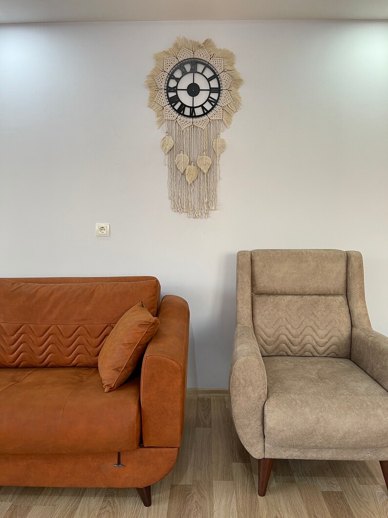 Macrame Wall Clock Macrame Wood Wall Clock Boho Style Wall - Etsy