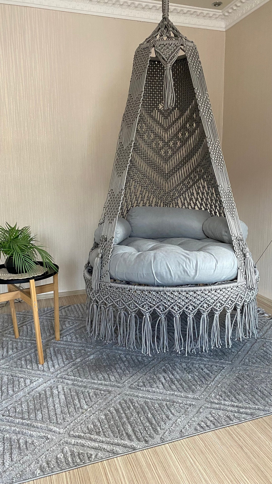 Gray Cotton Macrame Swing, Hanging Chair, Hängesessel, Swing Chair ...