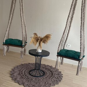 Macrame Tree Swing, Wooden Rope Swing, Solid Oak Painted Adults Tree ...