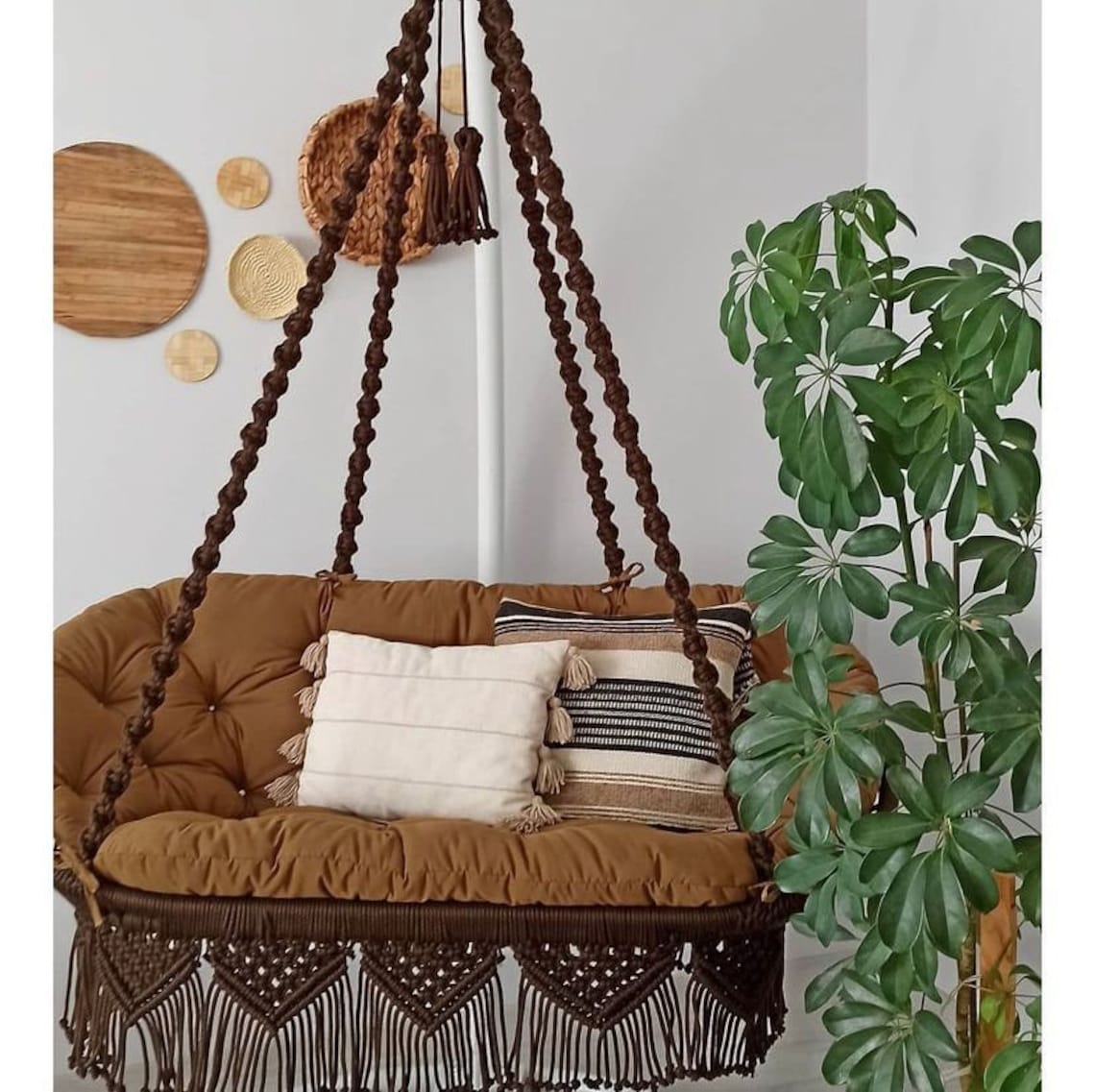 Macrame Hammock Chair, Large Macrame Round Swing, Hanging Cotton ...