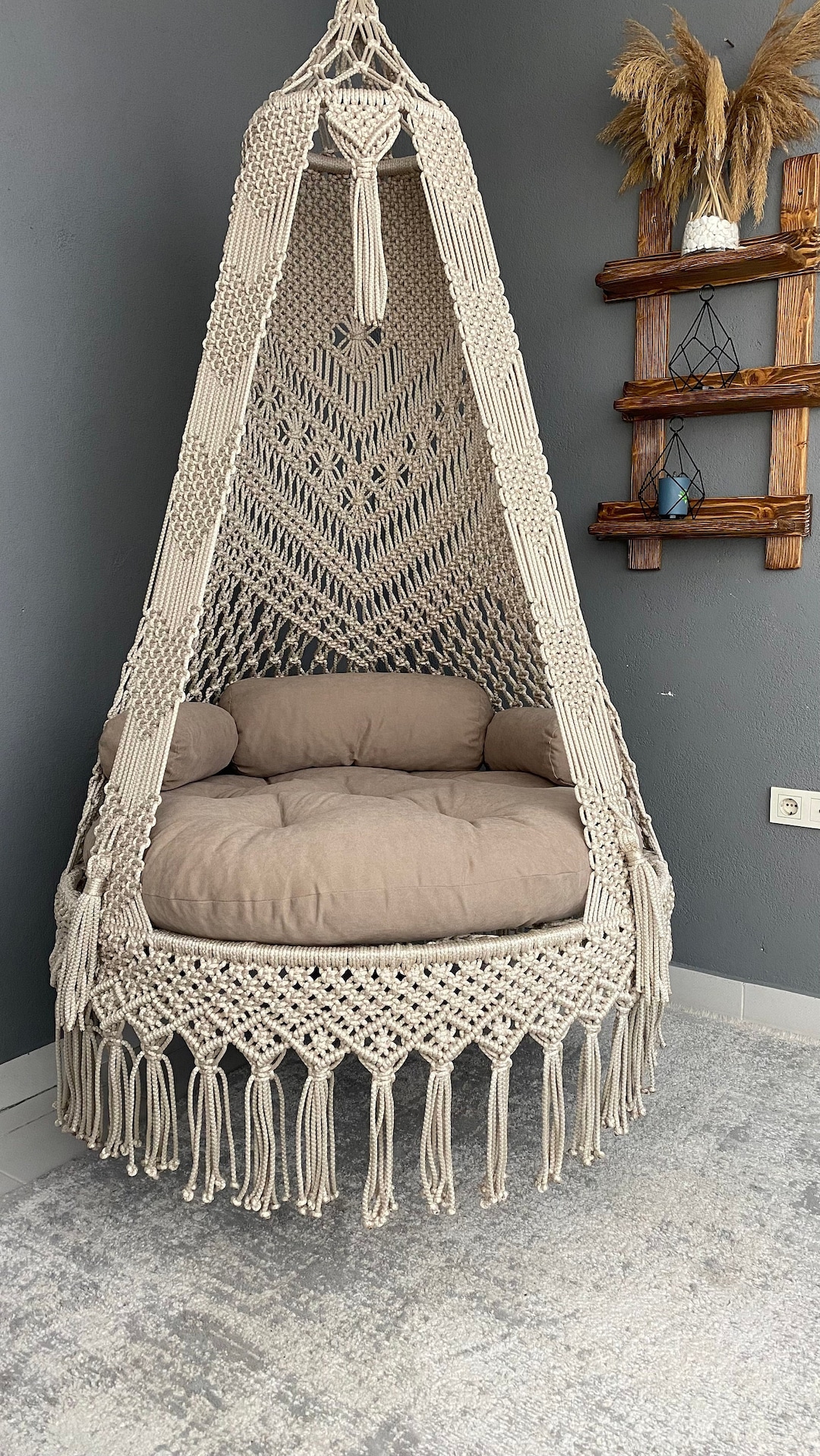 Brown Cotton Macrame Swing, Hanging Chair, Hängesessel, Swing Chair ...