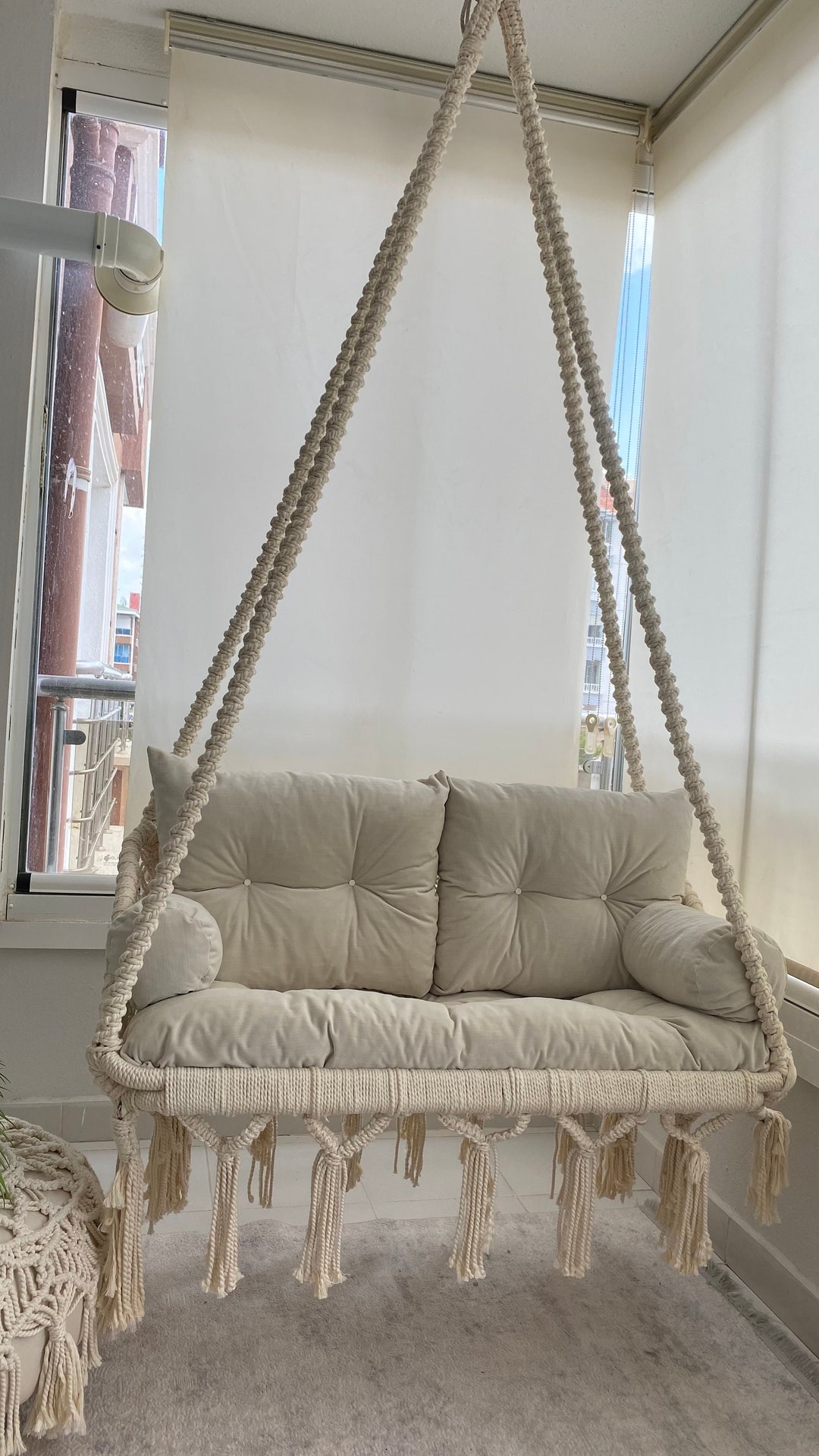 Macrame Hammock Chair, Large Macrame Round Swing, Hanging Cotton ...