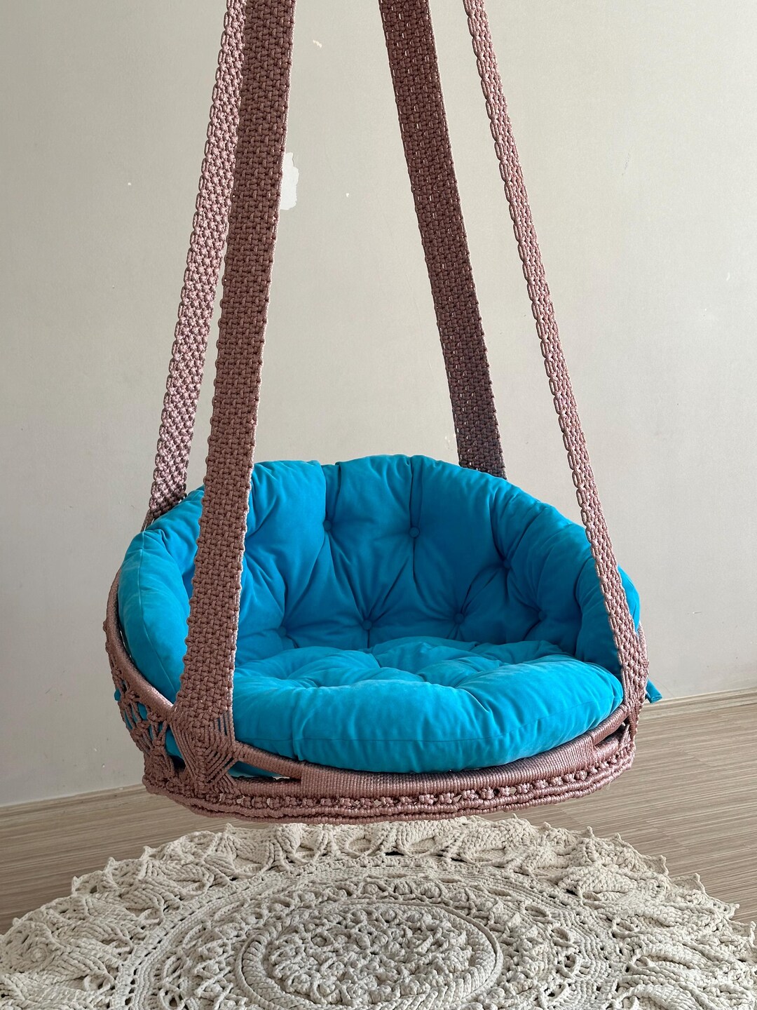 Blue Cushioned Macrame Swing 25 Colors, Hanging Chair, Hängesessel ...