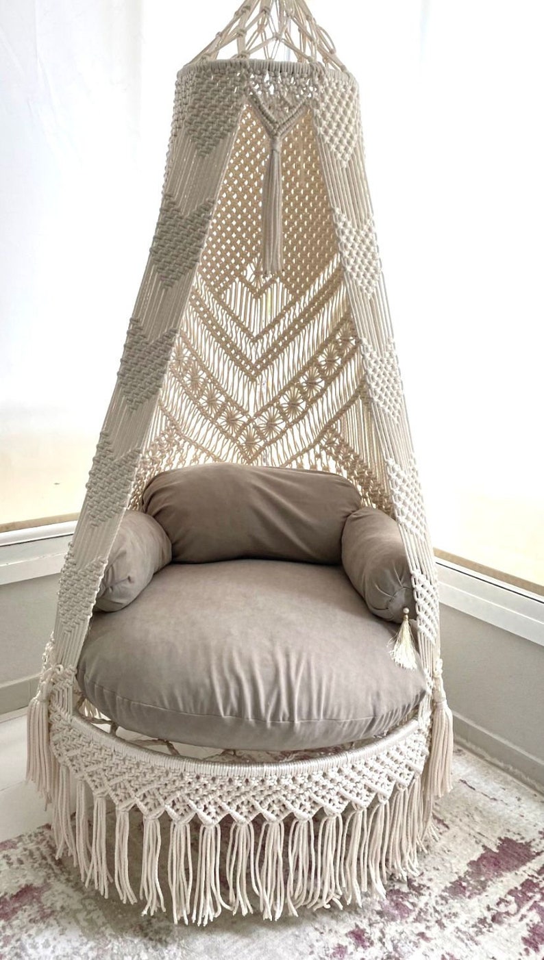 Macrame Swing, Macrame Hammock Chair, Macrame Round Swing, Hanging ...